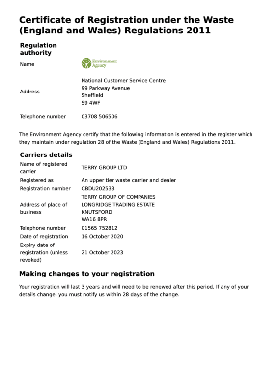 Waste Carrier cert